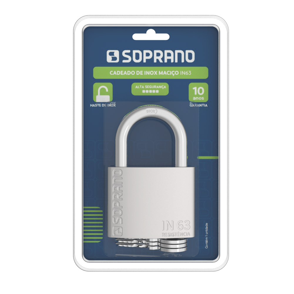 CADEADO DE INOX ESCOVADO IN63 BLISTER - Soprano