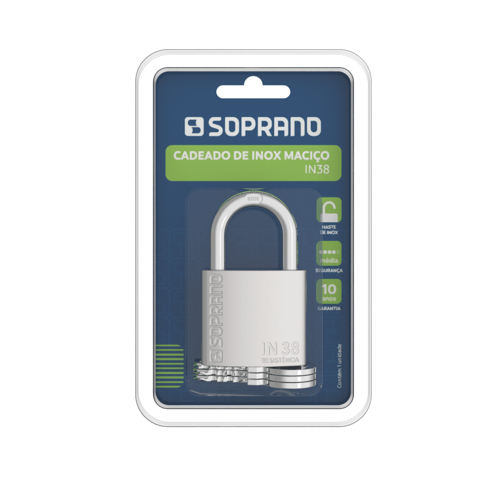 Cadeado de Inox 38mm Escovado IN38 - Soprano - Soprano